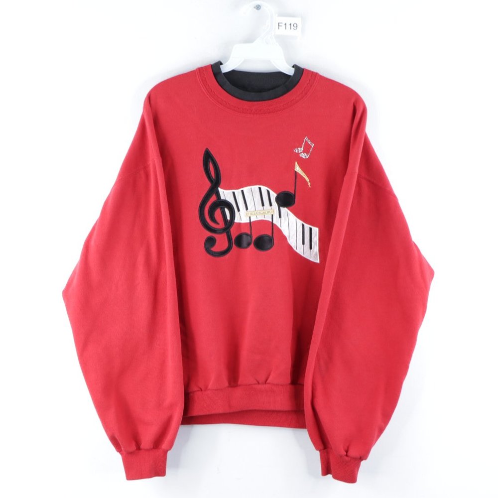 Vintage Piano Musical Notes Collar Sweatshirt - Gem